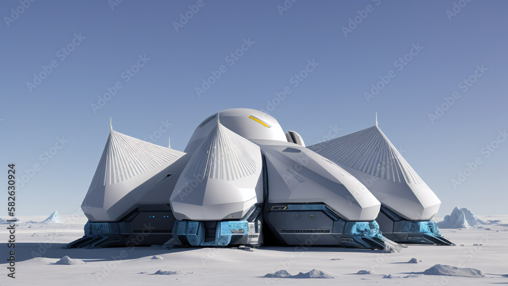 SCI-FI Outpost on an icy planet (Generative AI illustration) Stock ...