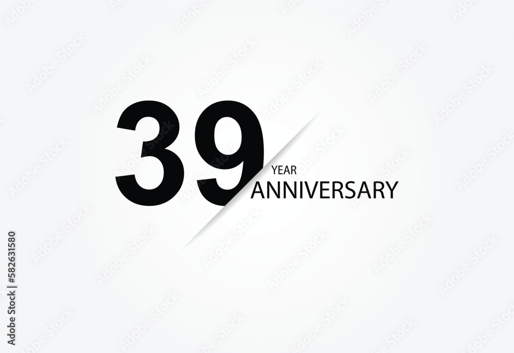 39 years anniversary logo template isolated on white, black and white ...