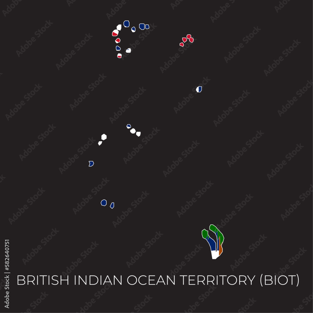 British Indian Ocean Territory (BIOT) map and flag. Detailed silhouette ...