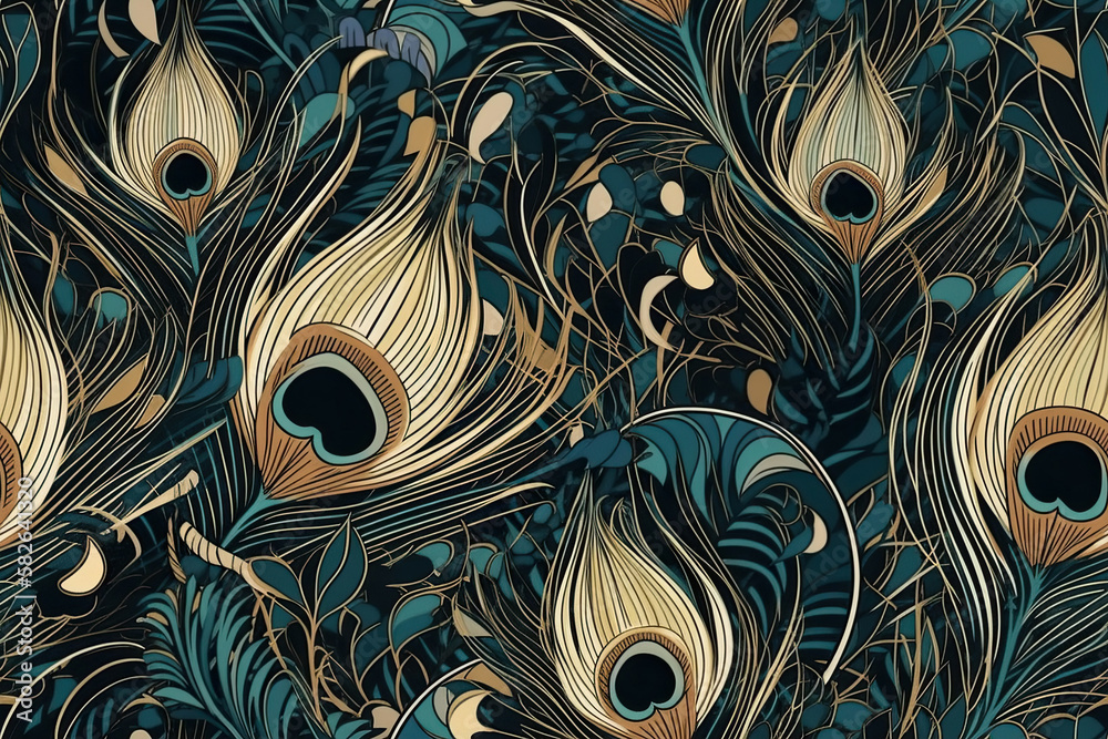 seamless background with peacock feathers pattern. Generative AI ...