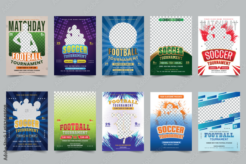 Sports event poster layout design template and football tournament ...