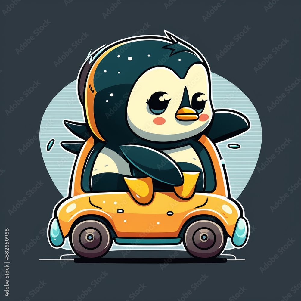Penguin driving cars, cute animals, illustrations, premium vector art ...