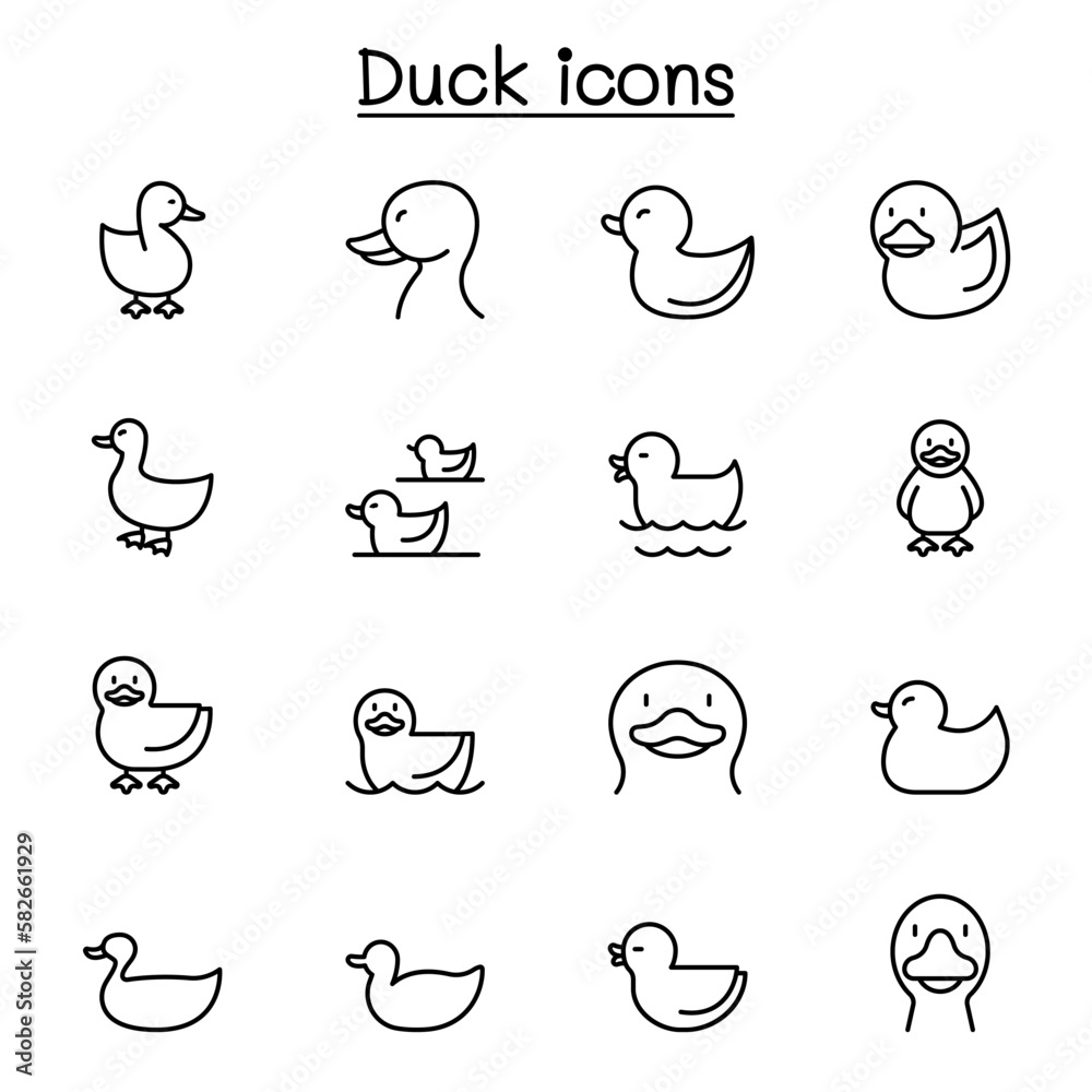 Duck icon set in thin line style Stock Vector | Adobe Stock