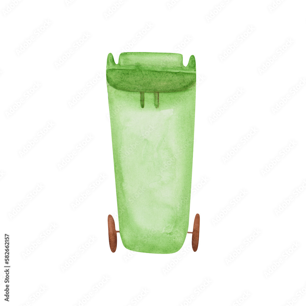 Green recycle garbage bin is isolated on a transparent background ...