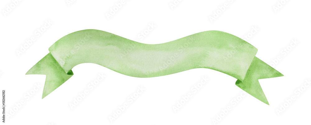 Green banner isolated on a white background. Watercolor ribbon banner ...