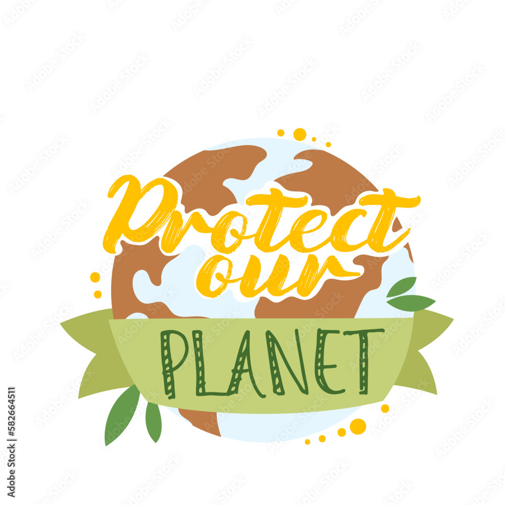 Zero waste sticker with eco slogan Protect our planet vector ...