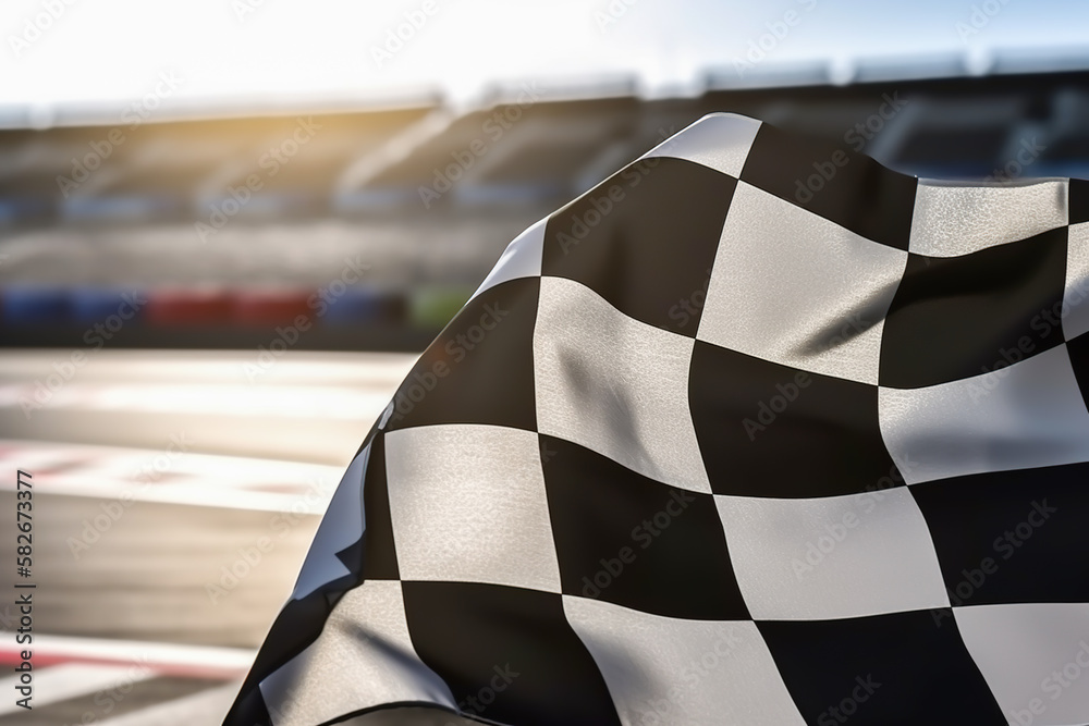 Checker Flag Against Race Track Created with Generative AI Technology ...