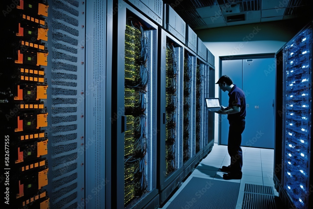 Modern Data Center Server Room with Rows of Server Racks Stock Illustration | Adobe Stock