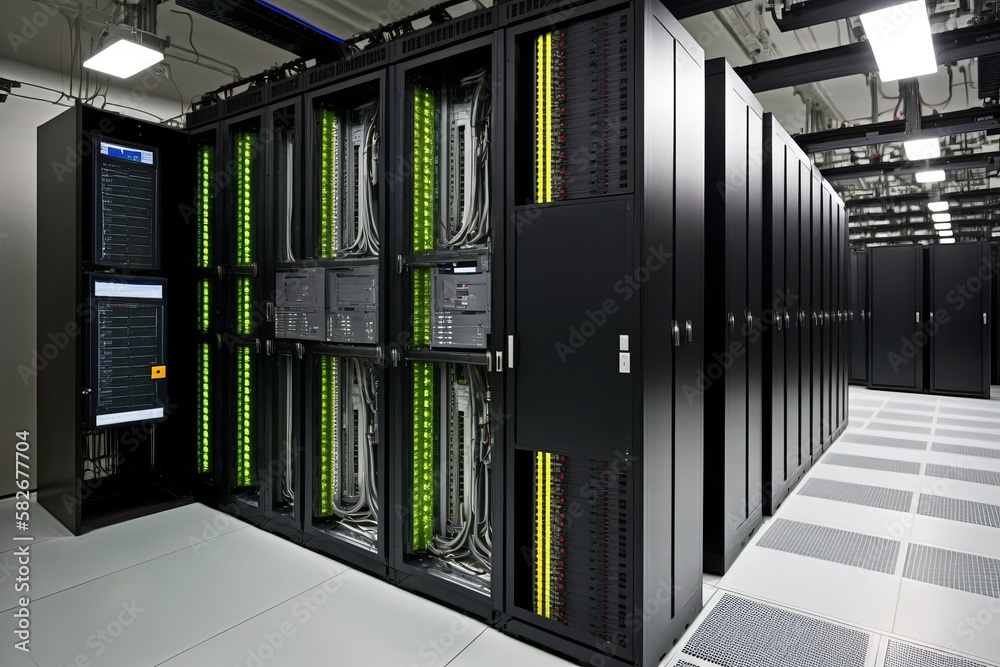 Modern Data Center Server Room with Rows of Server Racks Stock ...