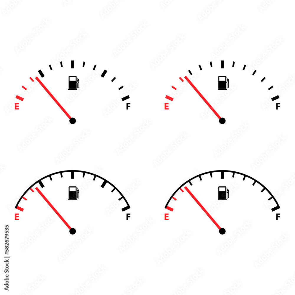 Set of Fuel car indicator icon, gauge petrol automobile meter symbol ...