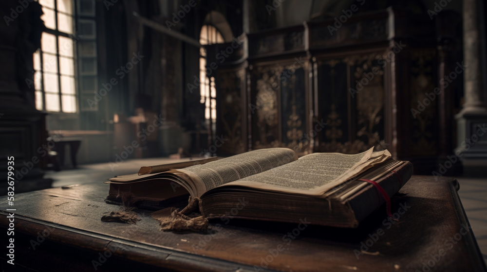Very old book on the table. The study of sciences by old books, the old ...