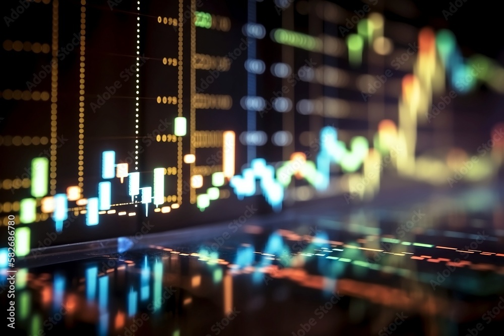 Abstract Digital Finance Chart and Graph with Light Glow and Blur ...