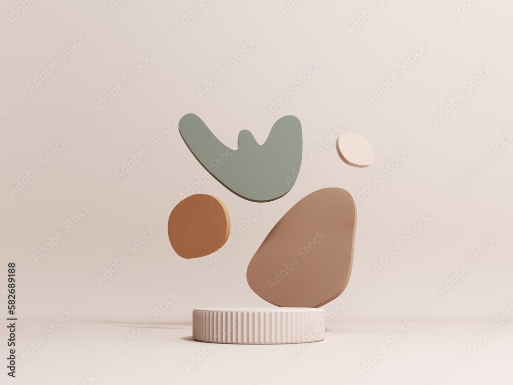 3d render of podium, showcase, display in boho style. Advertising stand ...