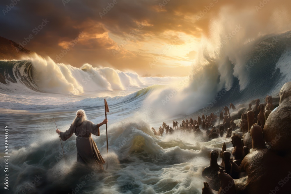 Moses and the red sea, generative AI Stock Illustration | Adobe Stock