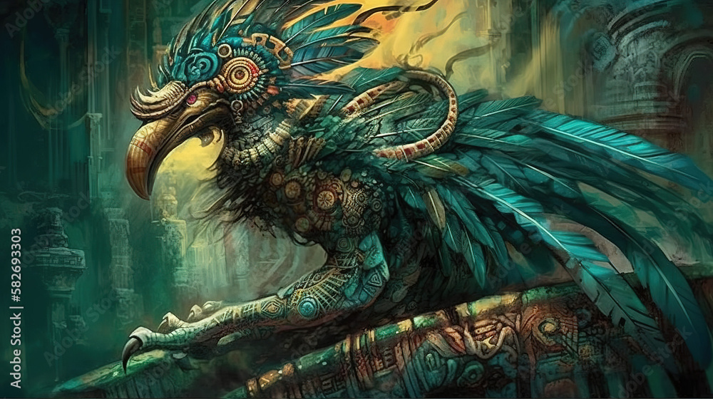 Aztec God Quetzalcoatl - Feathered serpent god Stock Illustration ...