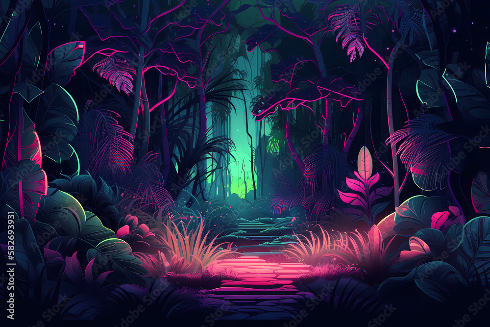 neon forest scenery wallpaper with vivid lights, created with ...