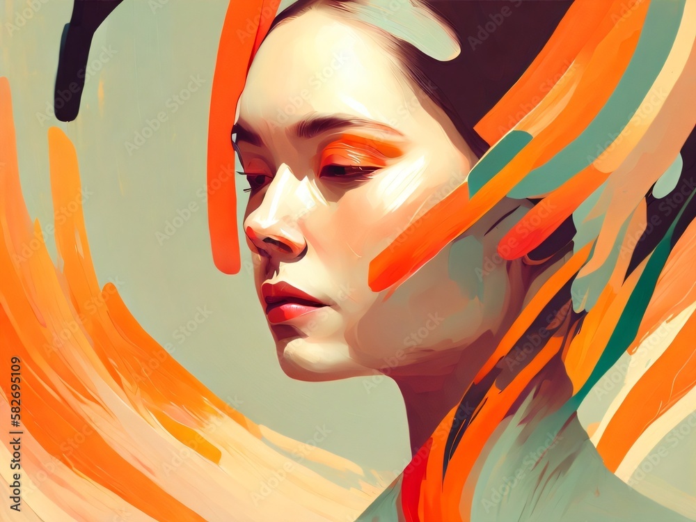 Stylized image of a female face, abstract illustration. Expressive ...