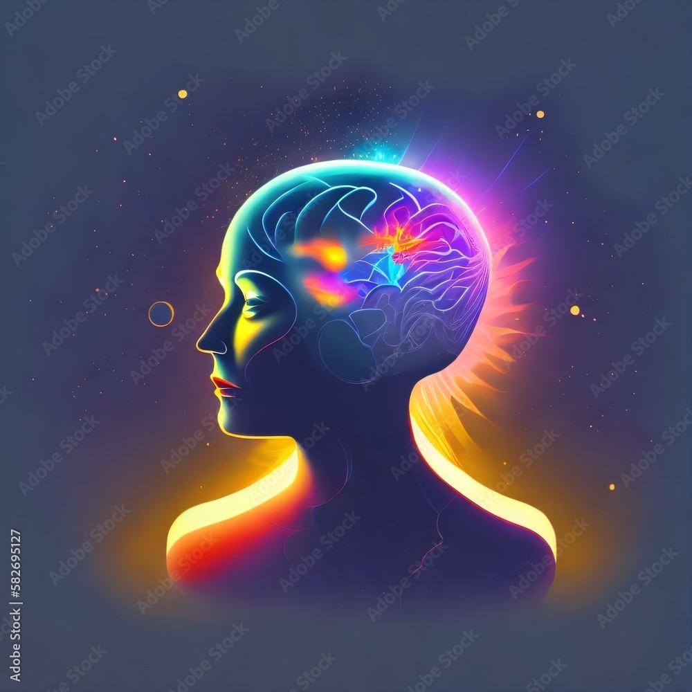 Arrangement of human face elements on the subject of brain, mind ...