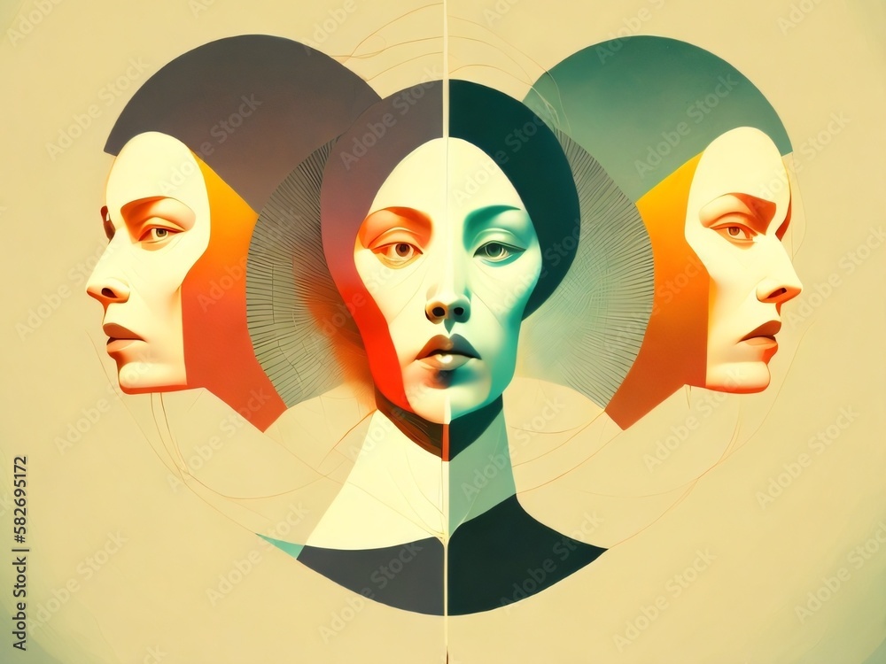 Three faces of a woman. Inner Segmentation. Elements of female face ...