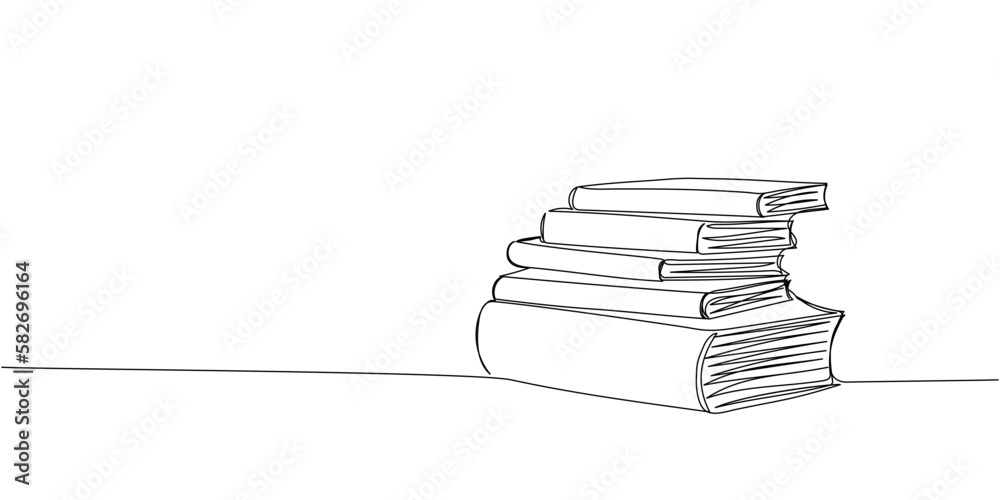 Stack of books, textbooks, magazines one line art. Continuous line ...