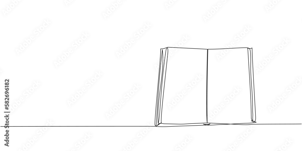 Open notepad one line art. Continuous line drawing of book, library ...