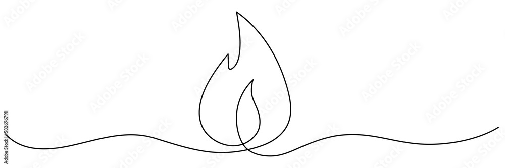 Burning fire flame continuous line drawing art. Vector illustration ...
