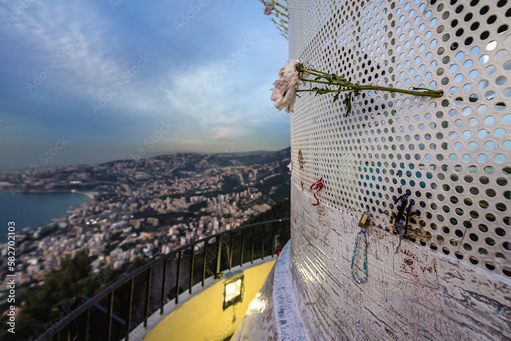 View from statue in Marian shrine of Our Lady of Lebanon in Harissa ...