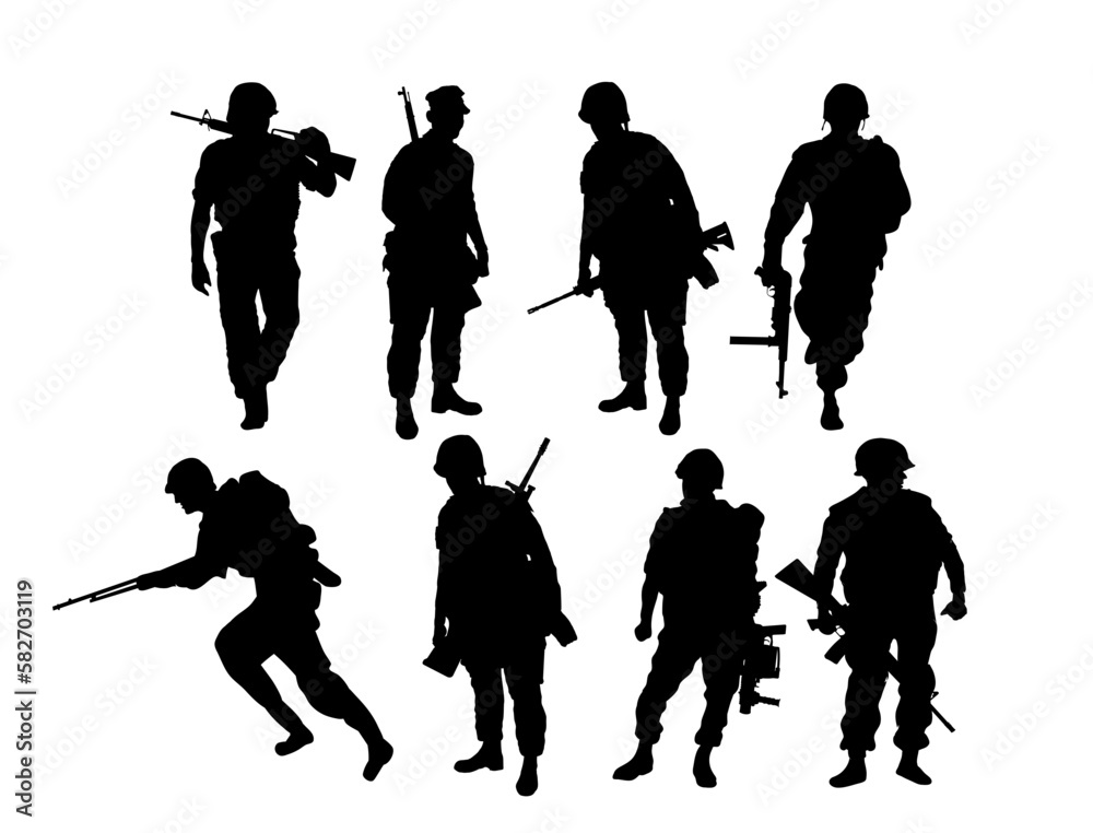 Set of American soldiers silhouettes. marines. Soldiers silhouettes ...