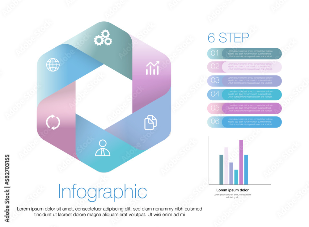 Infographic template for business 6 step option hexagon modern design planning, data, strategy ...