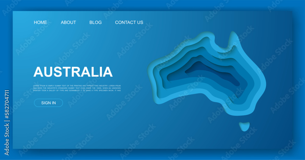 Australia 3d paper cut website template. Australia map paper cut out ...