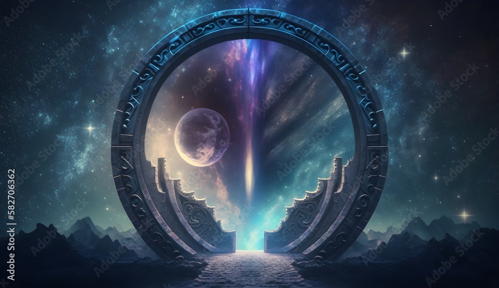 Futuristic portal to another galaxy world through a circular tunnel ...
