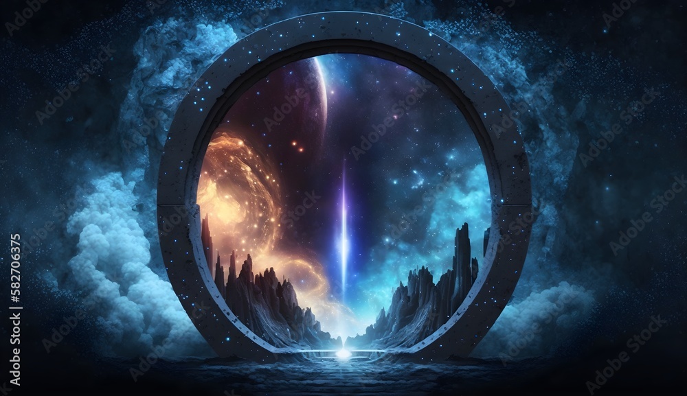 Futuristic portal to another galaxy world through a circular tunnel ...