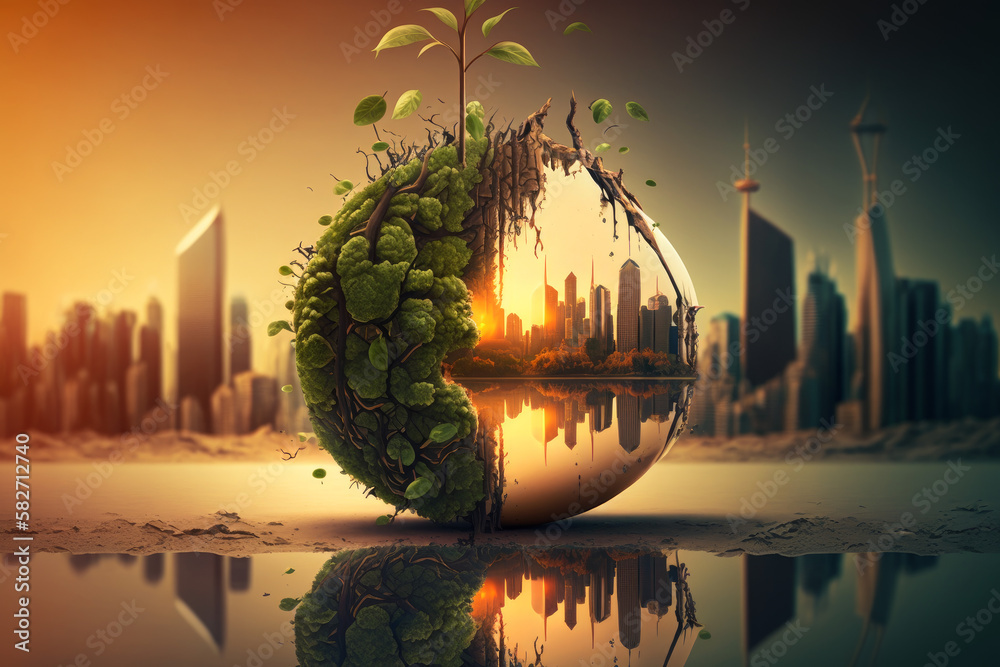 ภาพประกอบสต็อก Climate Change global ecosystem concept with nature ...