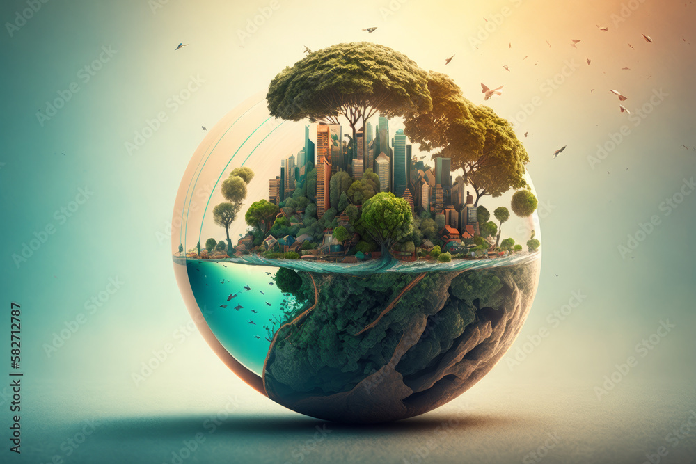 Climate Change global ecosystem concept with nature standing in ...