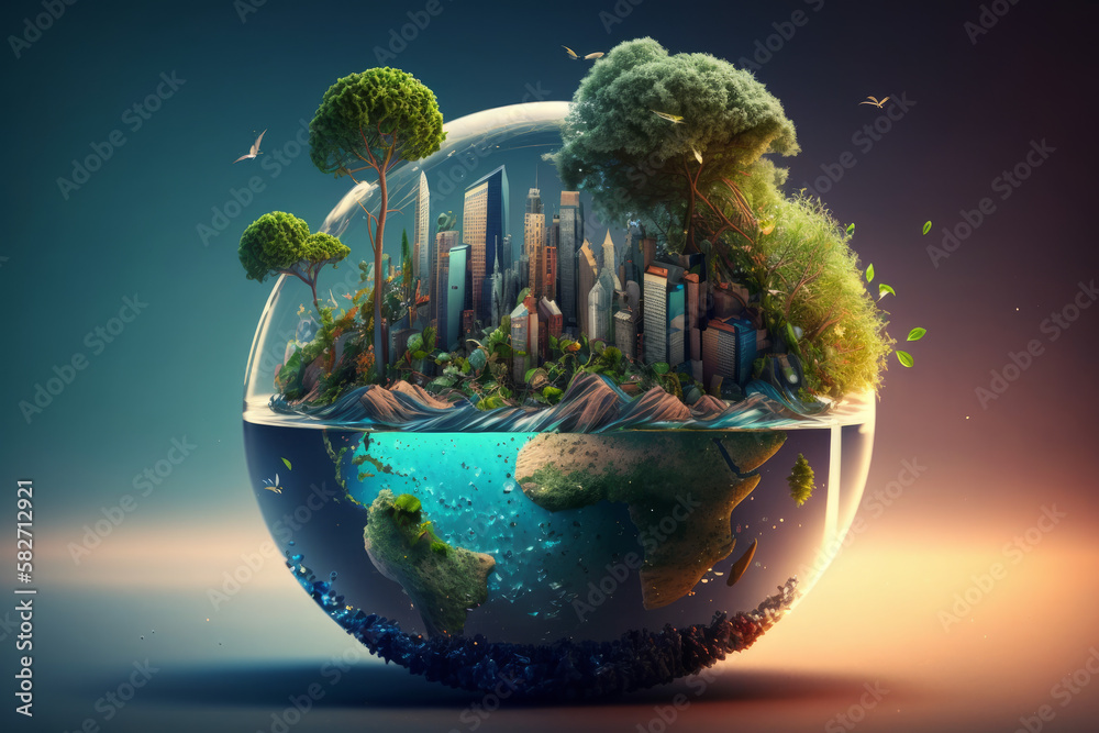 Climate Change global ecosystem concept with nature standing in ...