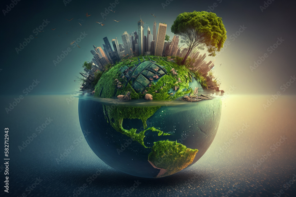 ภาพประกอบสต็อก Climate Change global ecosystem concept with nature ...