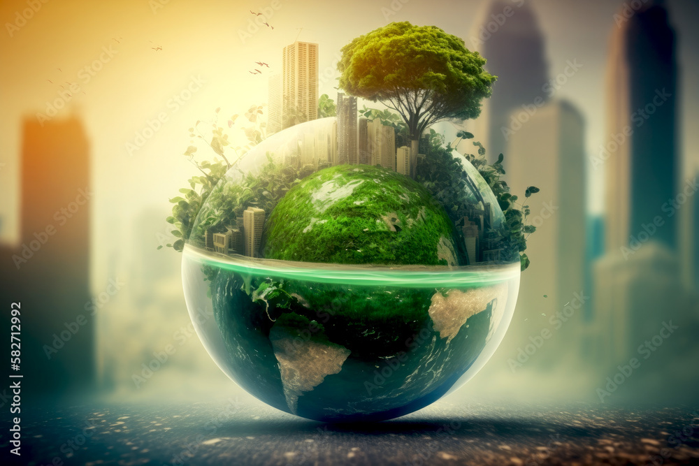 ภาพประกอบสต็อก Climate Change global ecosystem concept with nature ...