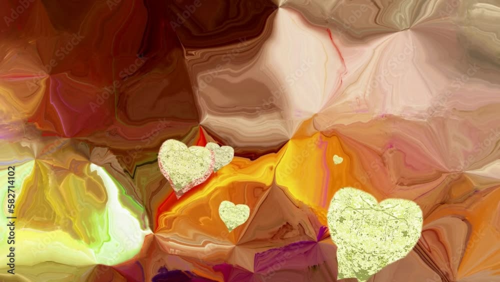 Cartoon abstract background of flying overlapping hearts, psychedelic ...