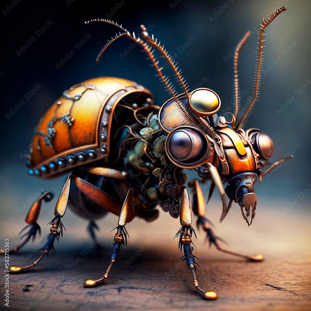 illustration of ant in steampunk armor, ai generation Stock ...