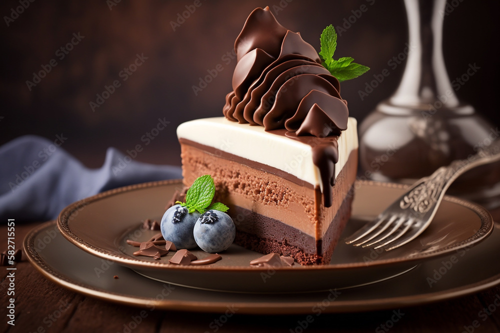 three-layer chocolate dessert, created by a neural network, Generative ...