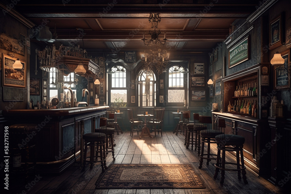 empty irish pub, interior, created by a neural network, Generative AI ...