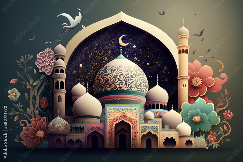 Illustration of Islamic theme design with floral motives for Ramadhan ...