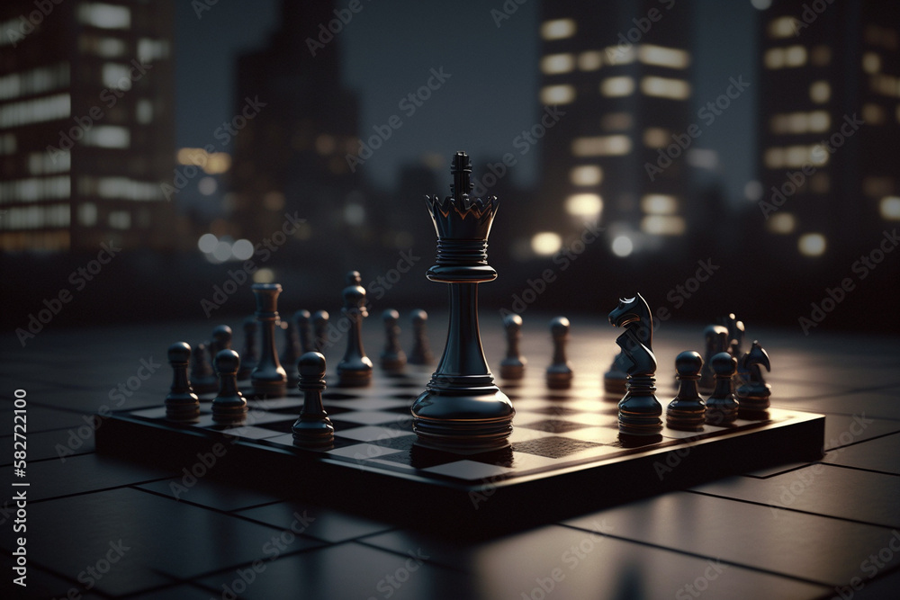 chess pieces on the background of skyscrapers, created by a neural ...