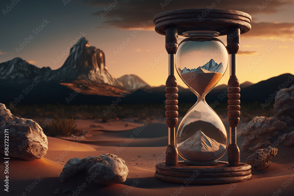 hourglass on the background of mountains, created by a neural network ...