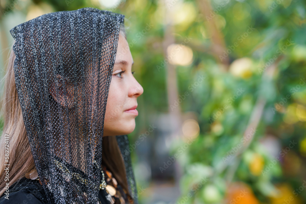 Profile of a beautiful Muslim girl in a national costume Stock Photo ...