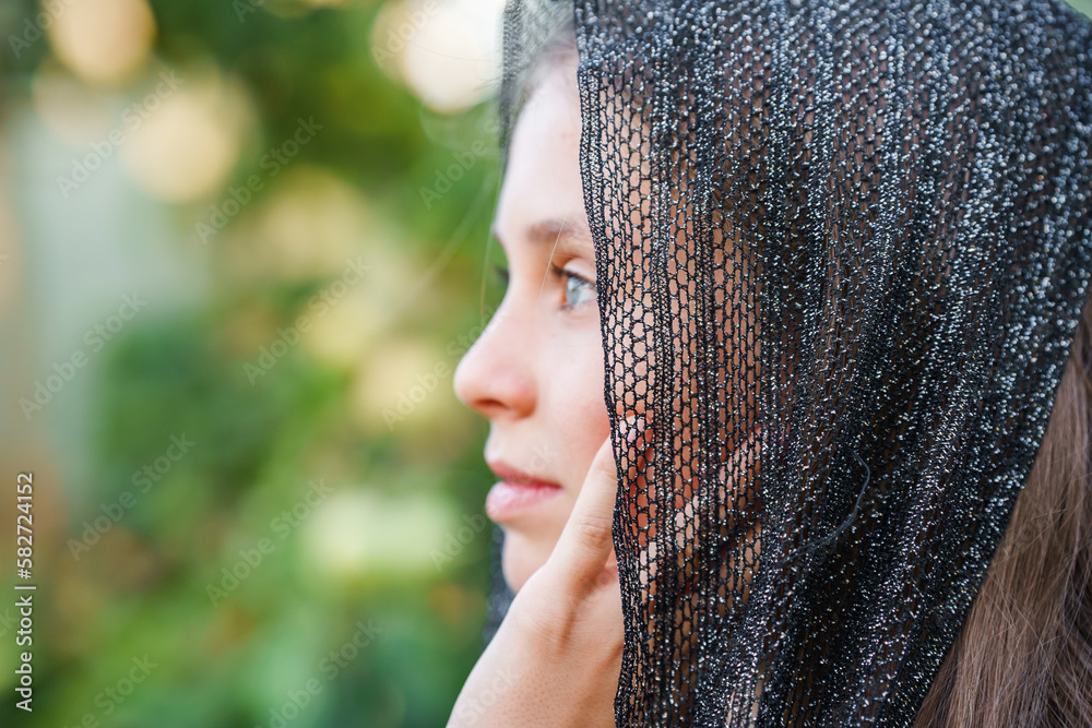 Profile of a beautiful Muslim girl in a national costume Stock Photo ...