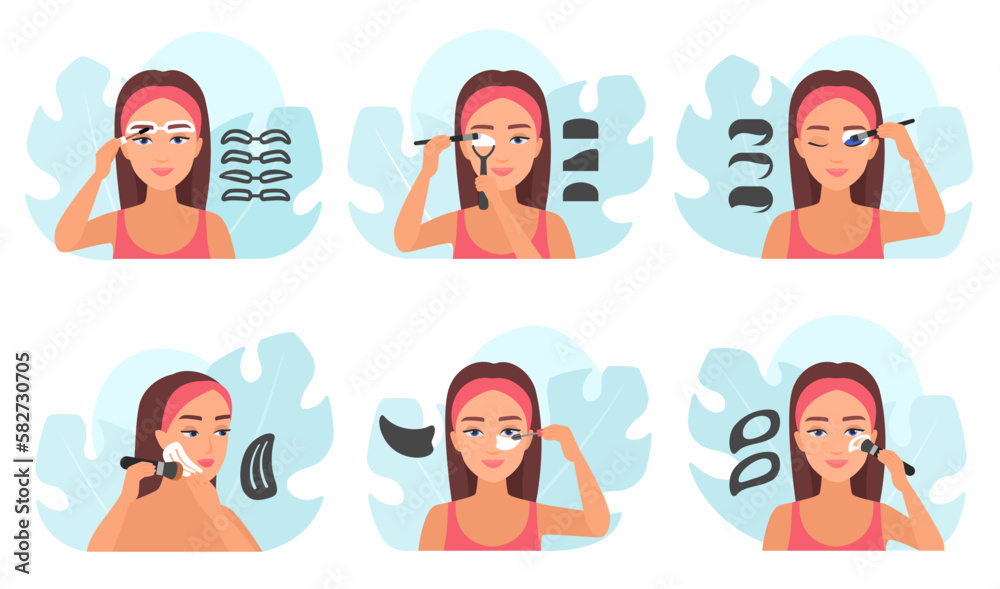 How to use makeup stencil, tutorial and infographic set vector ...