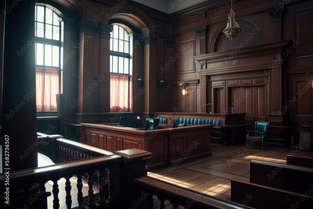 Courtroom interior. Empty Courthouse room interior. Law and Justice ...