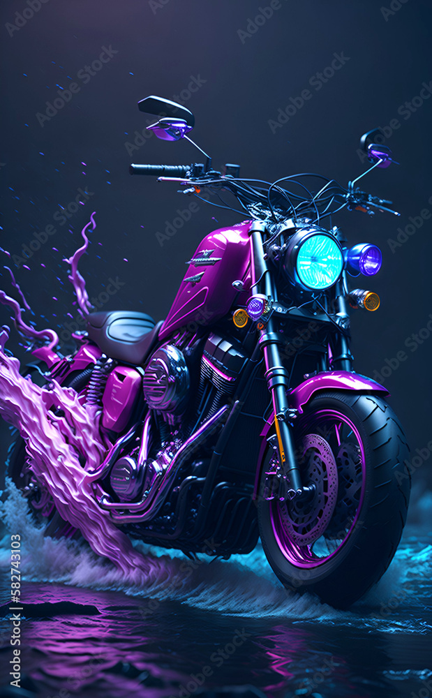 Custom motorcycle graphic image in vibrant volumetric pink lighting and ...