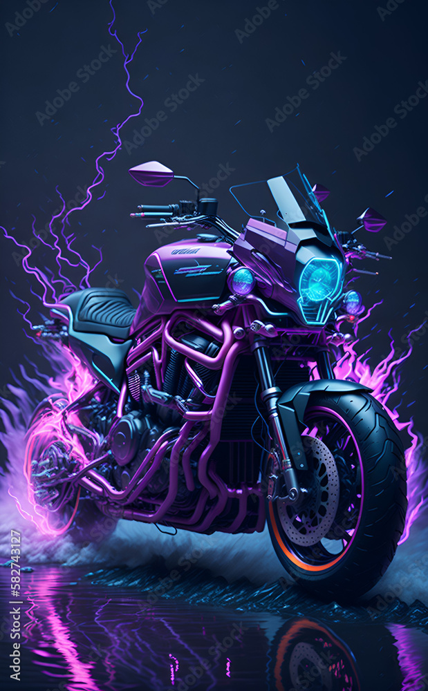 Custom motorcycle graphic image in vibrant volumetric pink lighting and ...